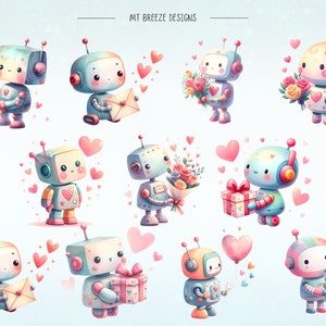 50 Valentine Robot Clipart Set - Robot Hearts and Love Clip Art PNG ...