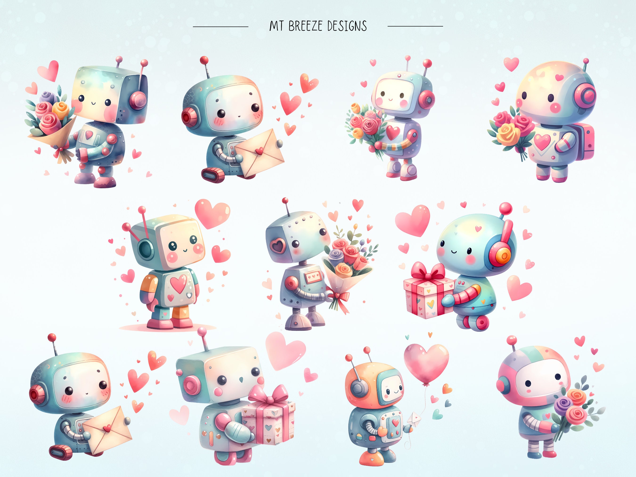 50 Valentine Robot Clipart Set - Robot Hearts and Love Clip Art PNG ...