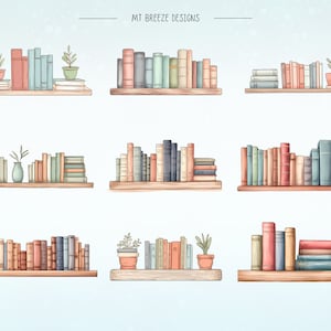 Books on Shelves Clipart Set - 30 High Resolution Colored Pencil ...