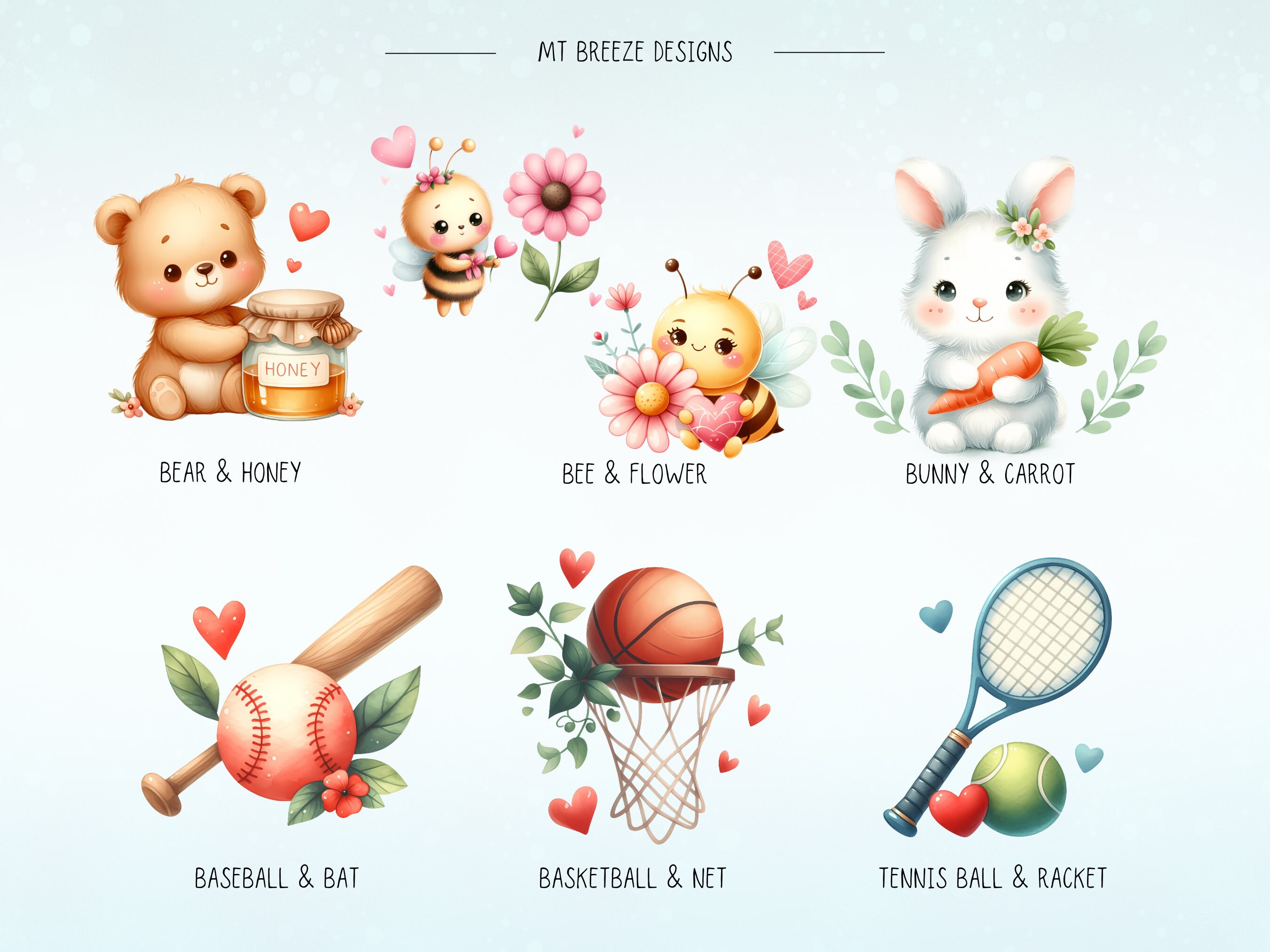 Valentine Pairs Watercolor Clipart Set, Cute Valentine Clip Art PNG ...