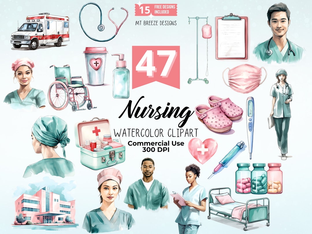 Nurse Clipart Set, High Resolution Nursing Watercolor Clip Art PNG ...