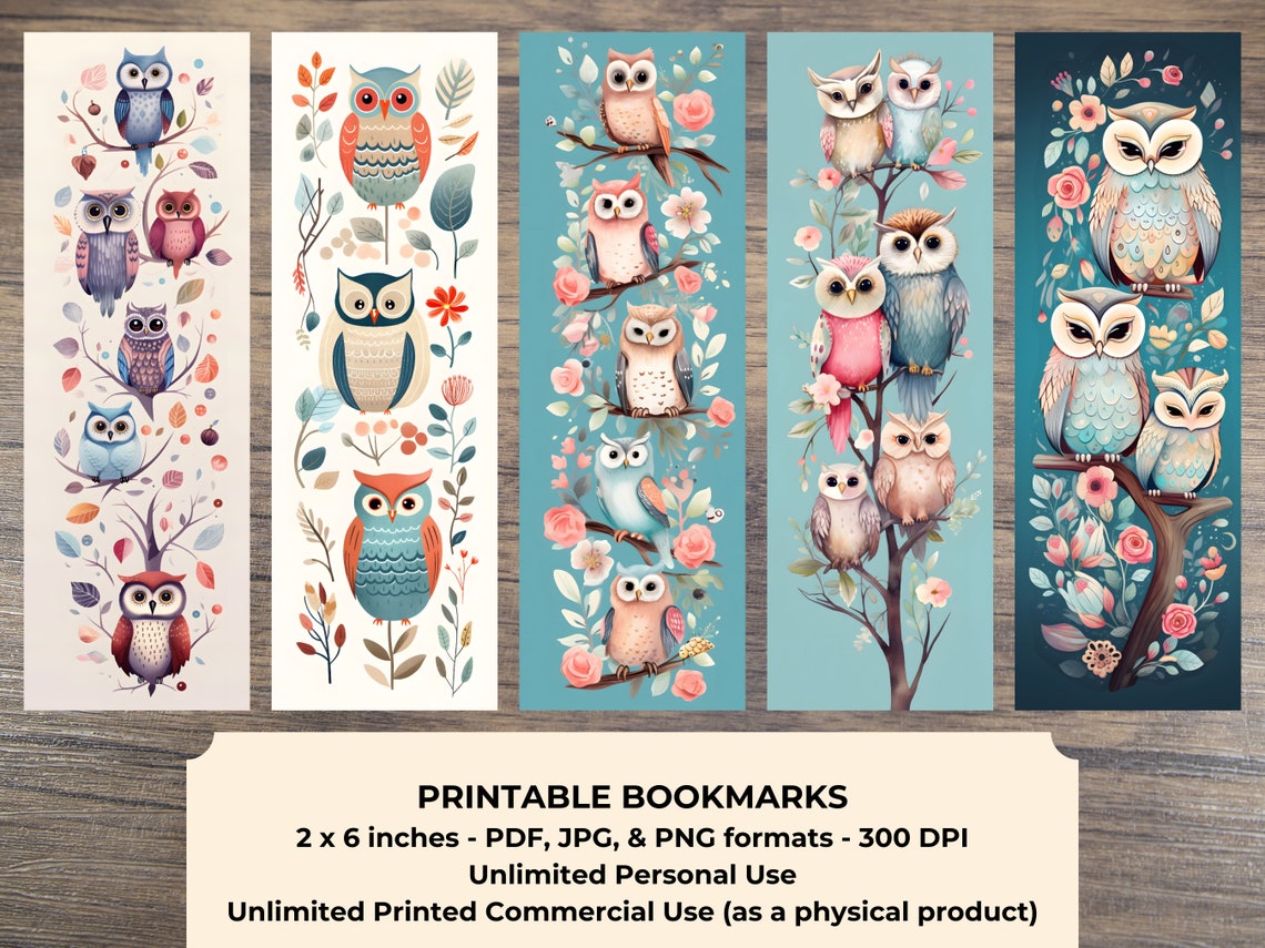 Boho Owls PRINTABLE Bookmarks, High Resolution Digital Download Floral ...