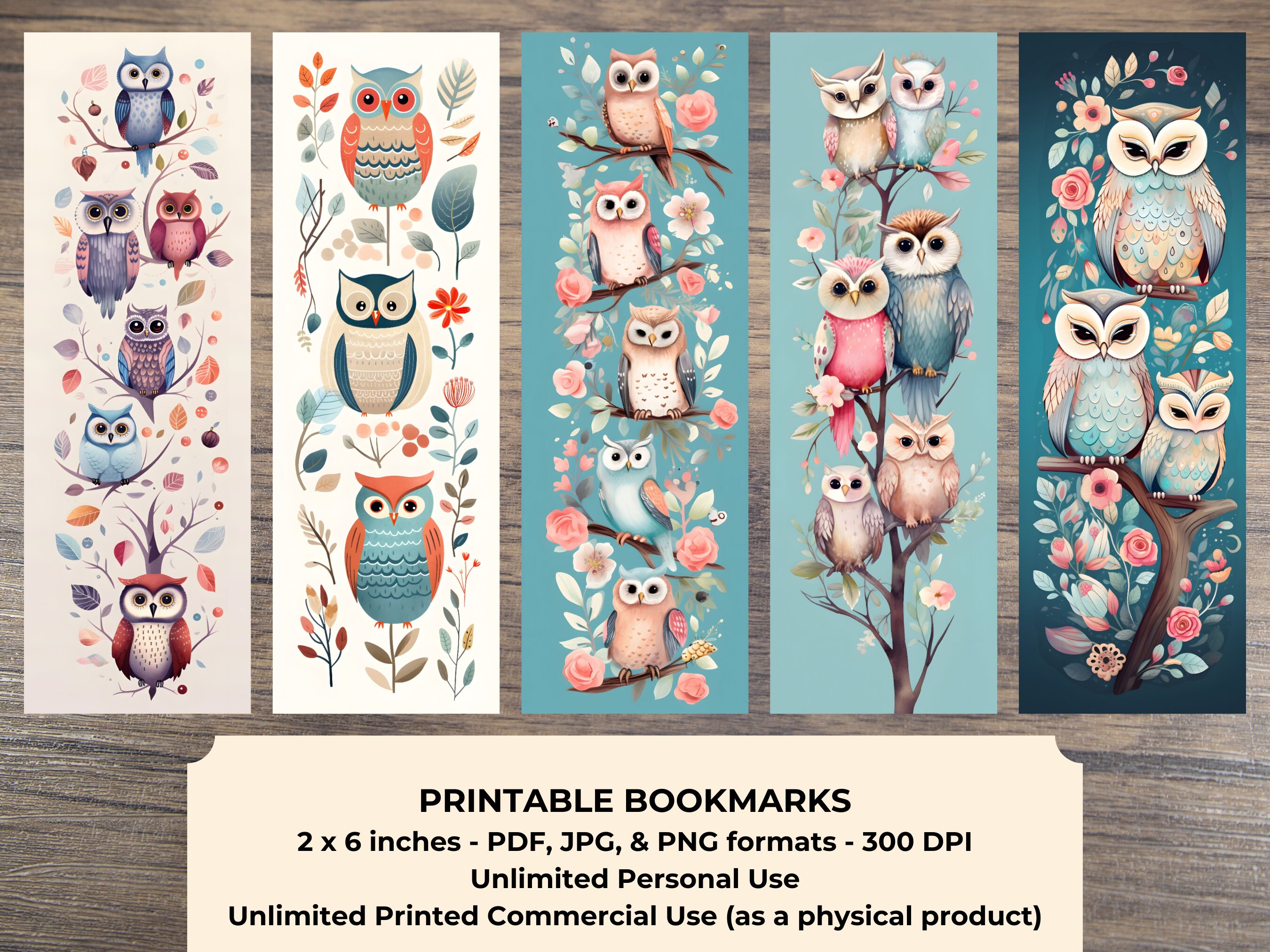 Boho Owls PRINTABLE Bookmarks, High Resolution Digital Download Floral ...