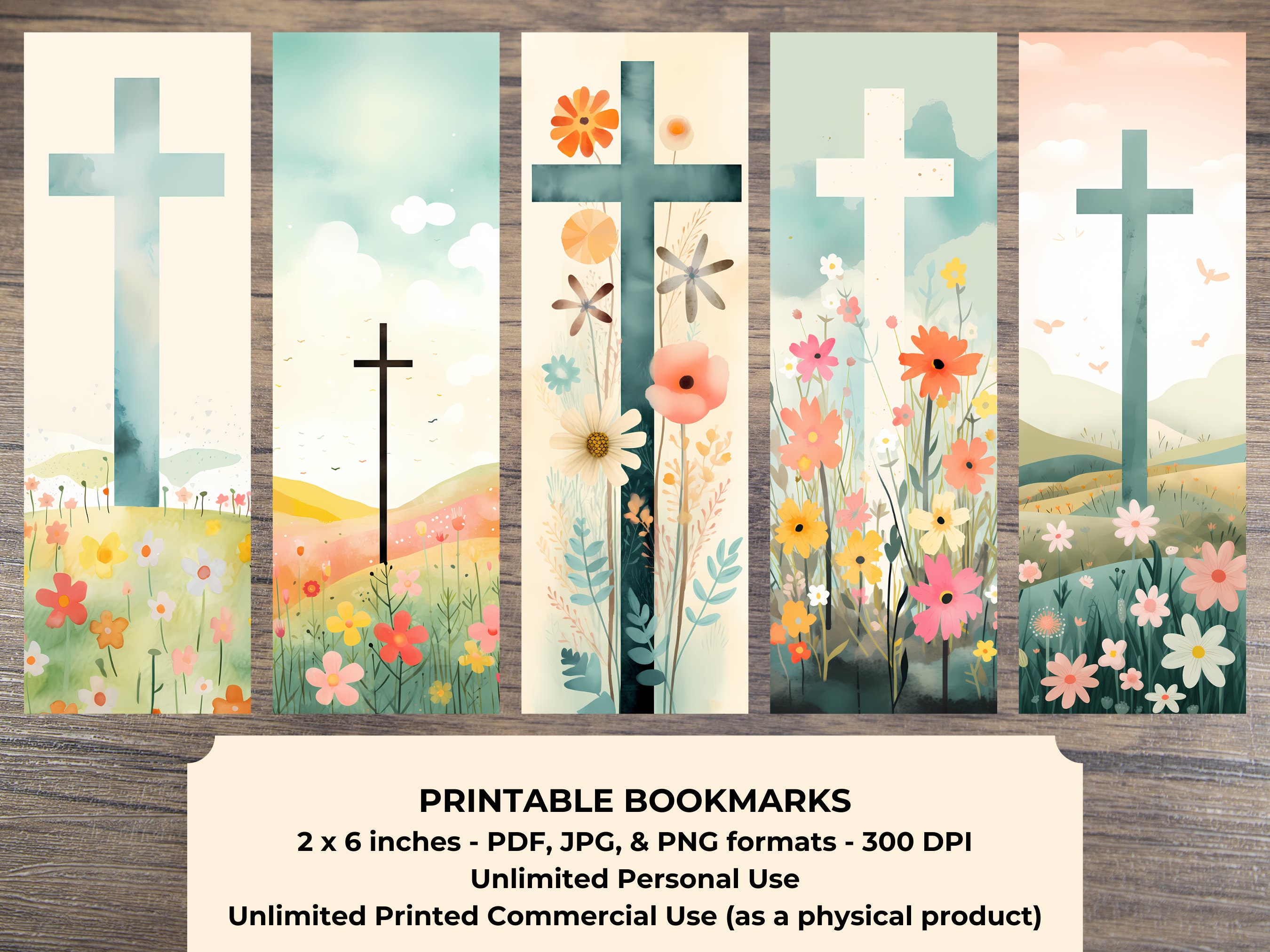 Crosses in Spring PRINTABLE Bookmarks, Christian Easter Digital ...