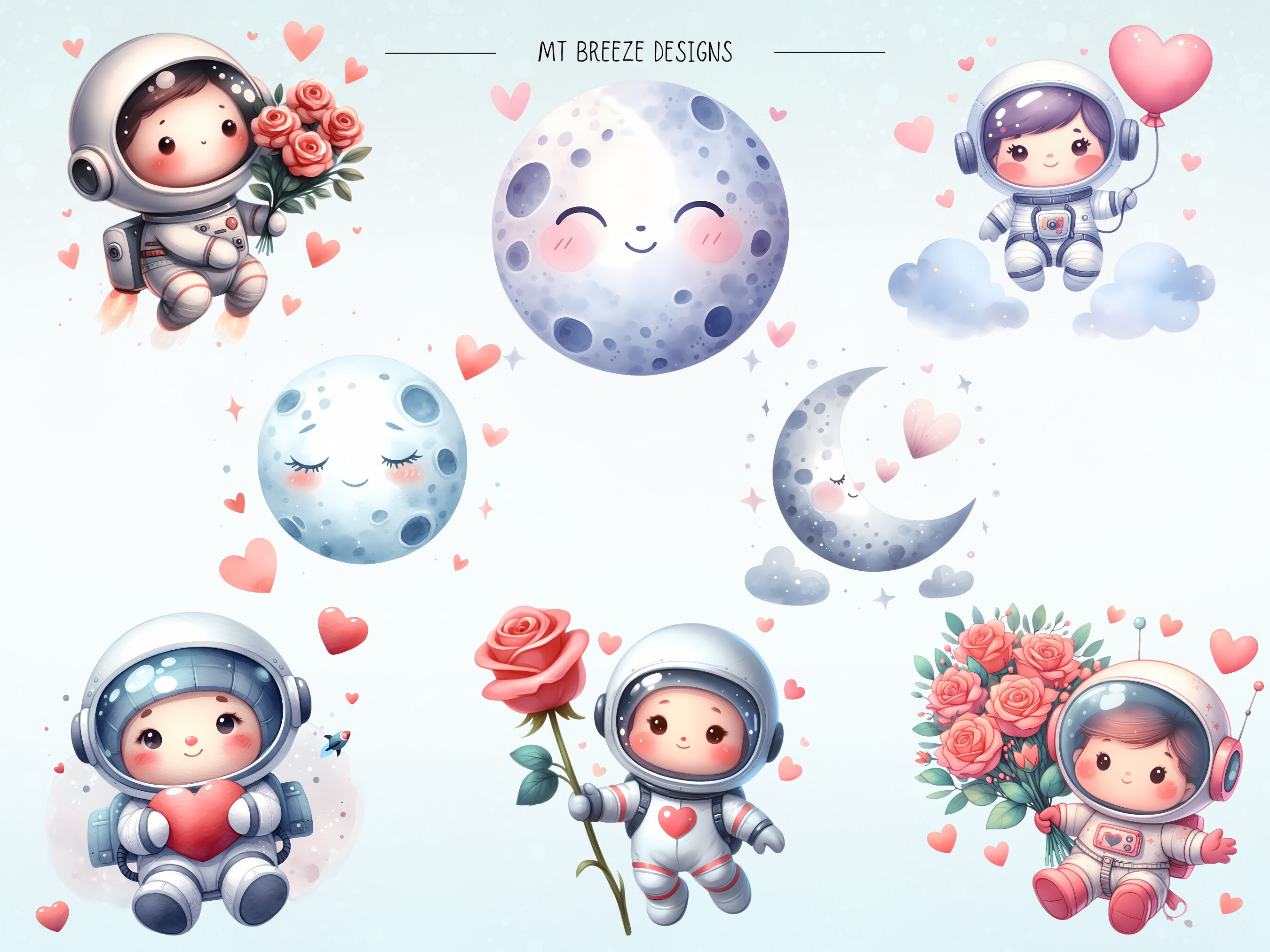 26 Space Valentine Watercolor Clipart Set Astronaut and - Etsy