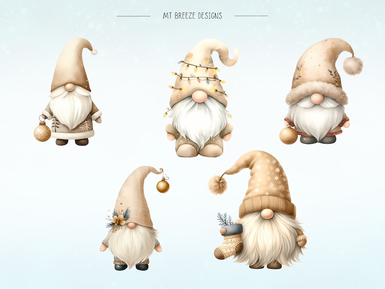 21 Gold Christmas Gnomes Clipart Set - High Resolution Gold Xmas Gnome ...