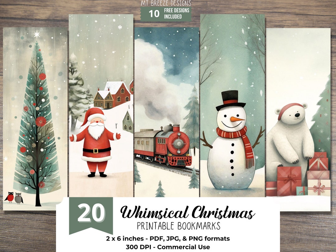 20 Whimsical Christmas PRINTABLE Bookmarks, High Resolution Digital ...