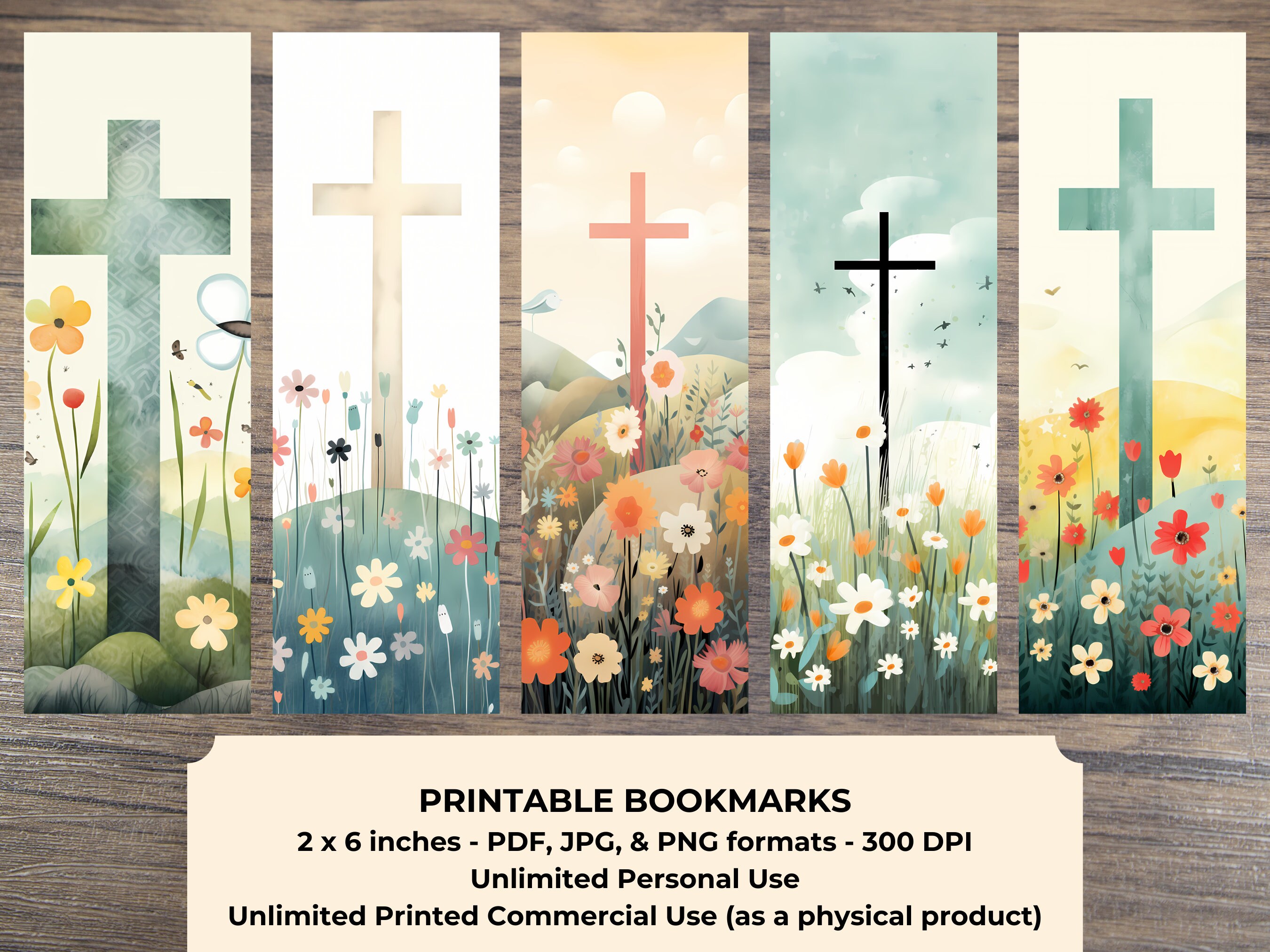Crosses in Spring PRINTABLE Bookmarks, Christian Easter Digital ...
