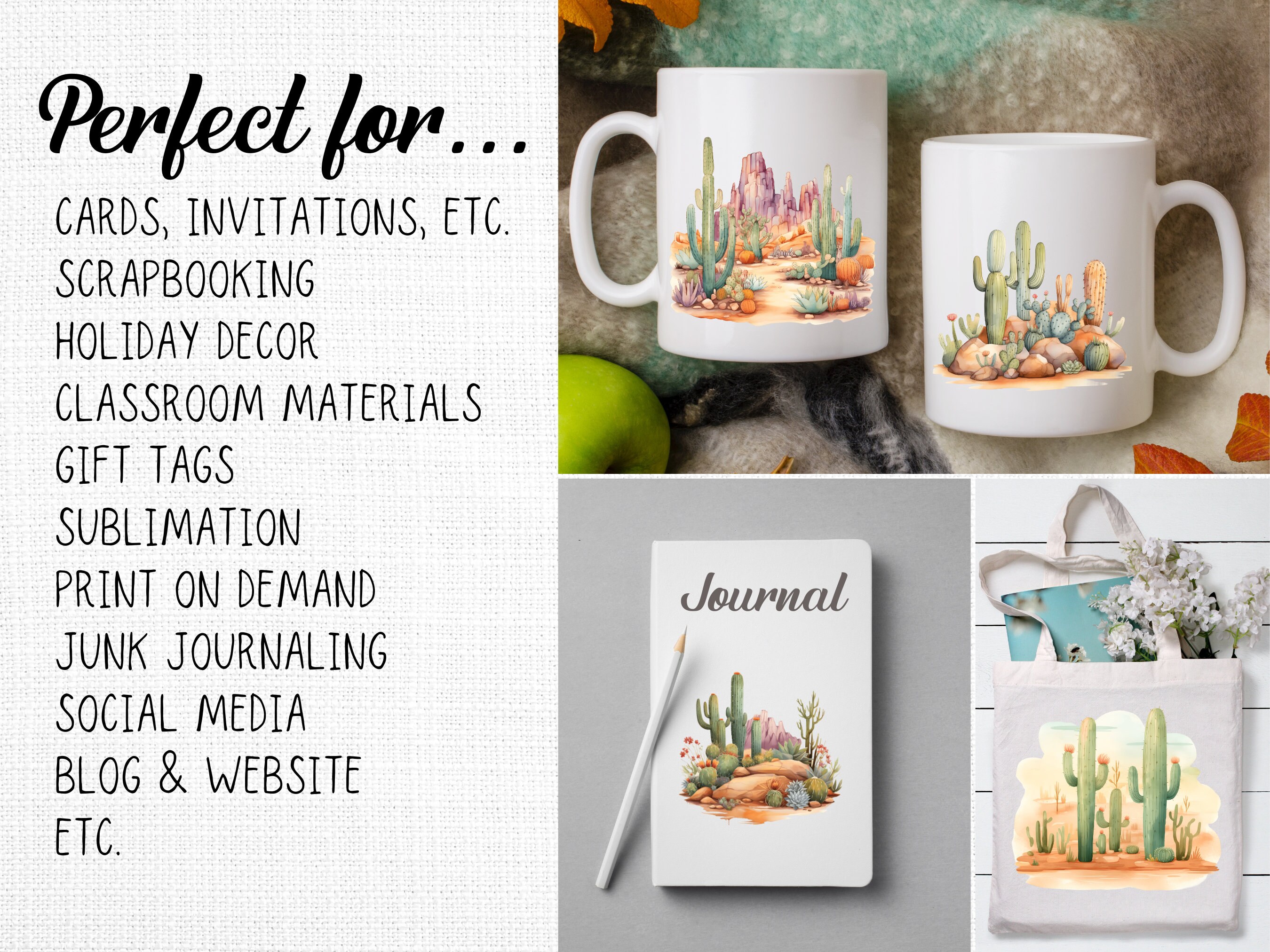 Cactus Desert Landscape Clipart Set High Resolution Cactus Watercolor ...