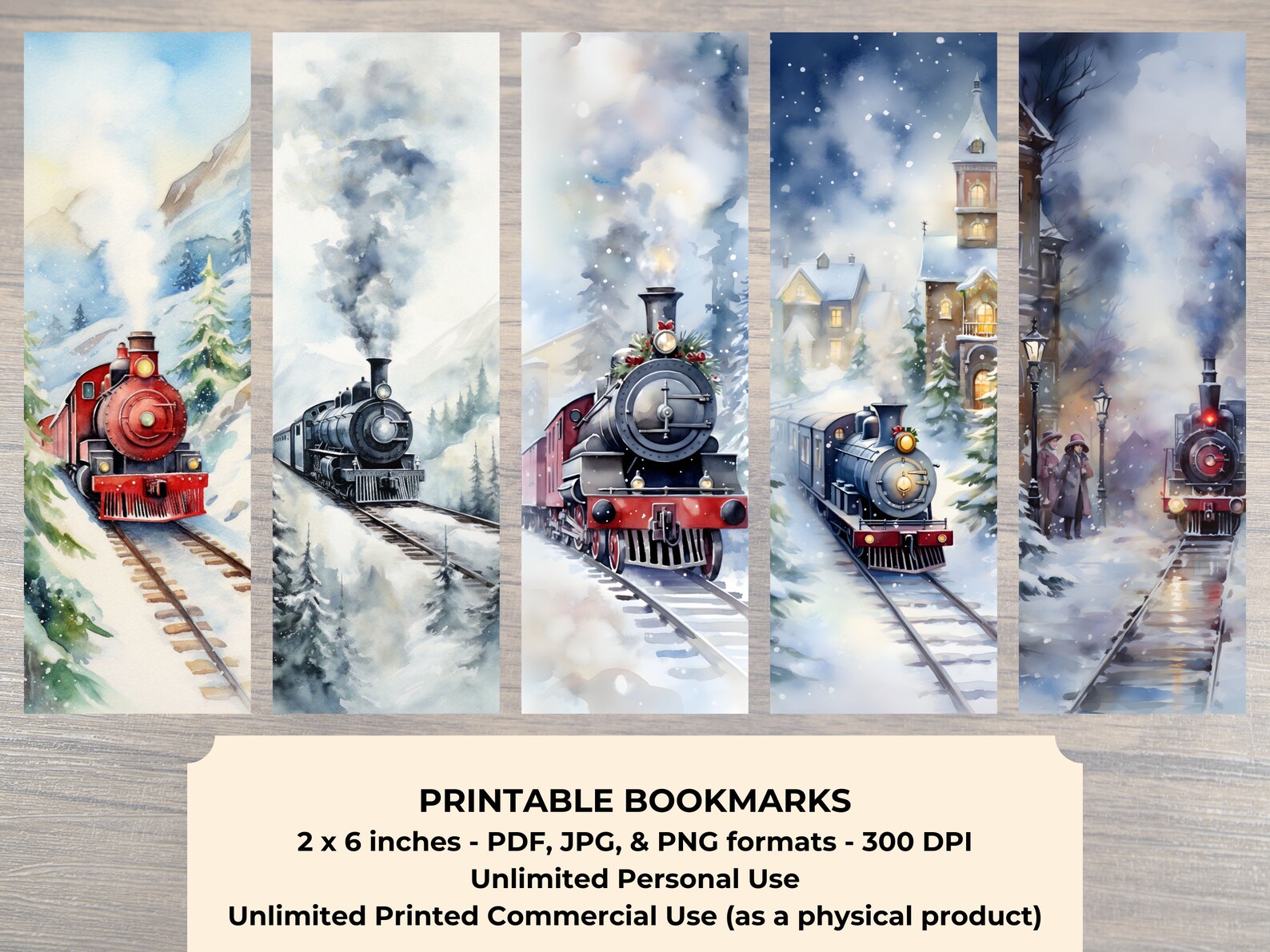 20 Christmas Train PRINTABLE Bookmarks, High Resolution Digital ...