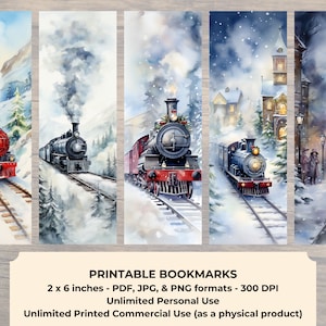 20 Christmas Train PRINTABLE Bookmarks, High Resolution Digital ...