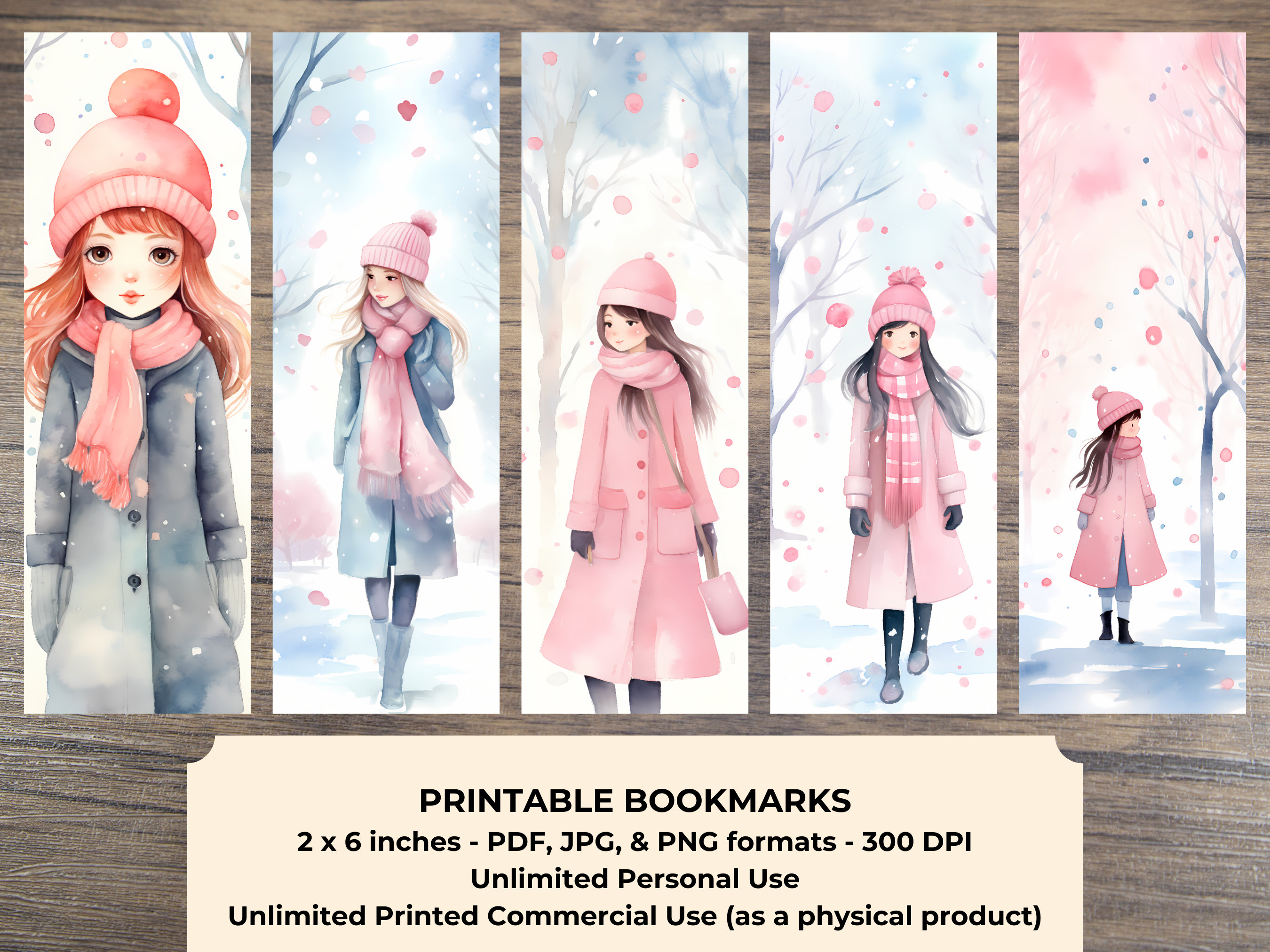 25 Winter Girls in Pink PRINTABLE Bookmarks, High Resolution Digital ...