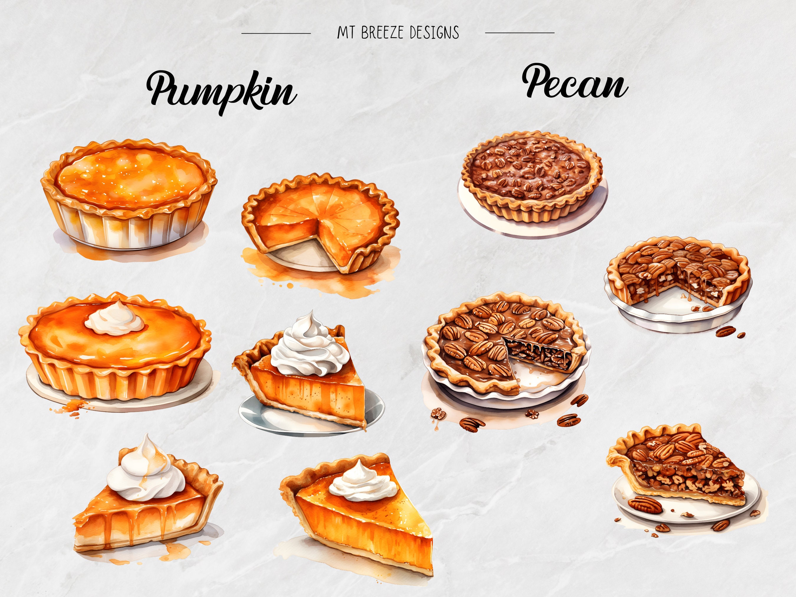 Fall Pies Watercolor Clipart Set, High Resolution Thanksgiving Pumpkin ...