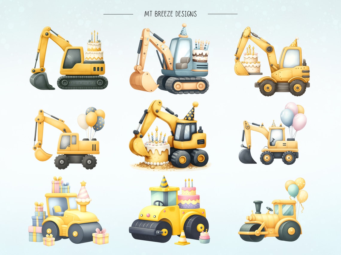 37 Birthday Construction Vehicle Clipart Set Dump Truck Excavator Clip ...