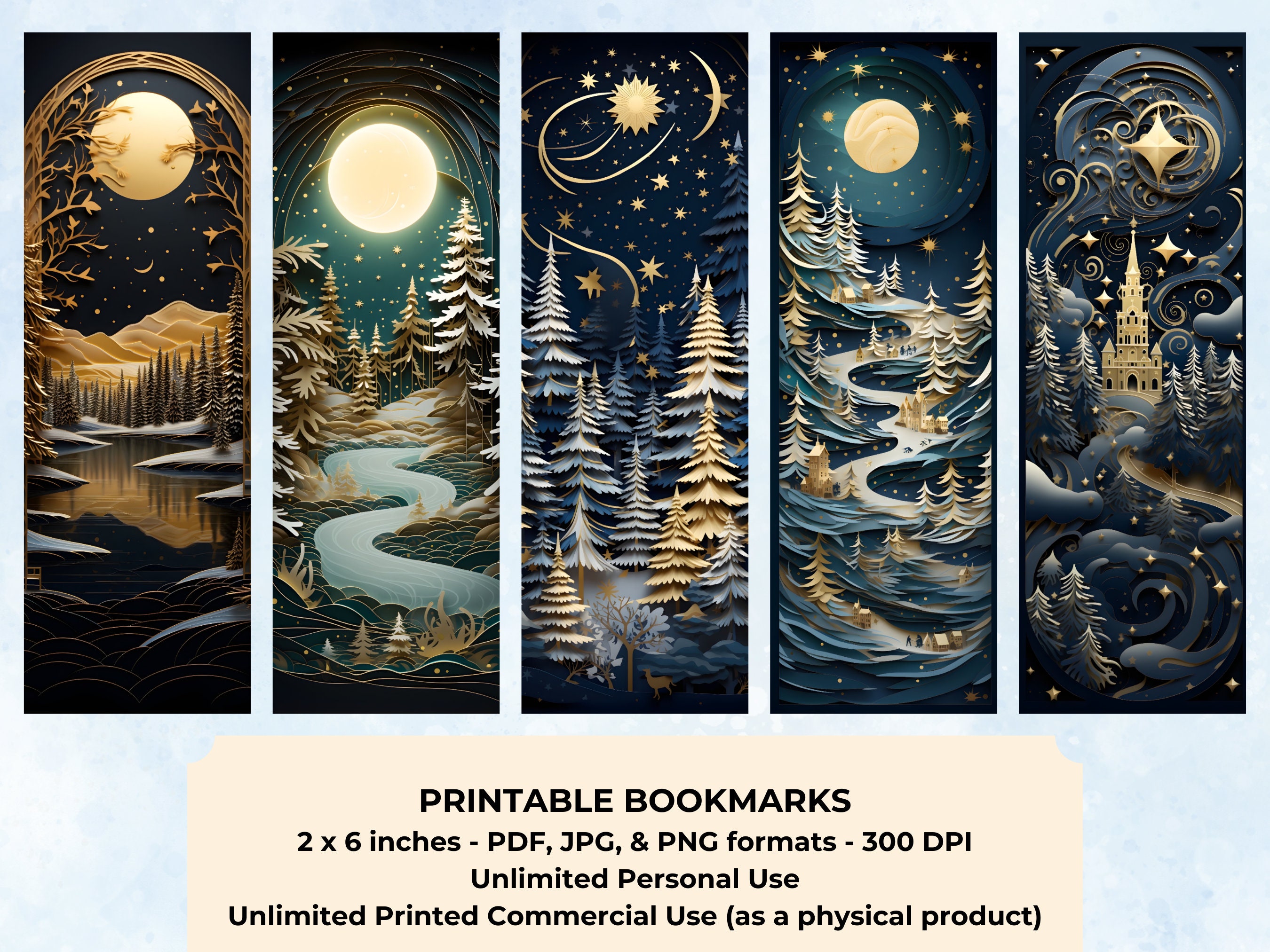 3D Winter Forest PRINTABLE Bookmarks, High Resolution Digital Download ...