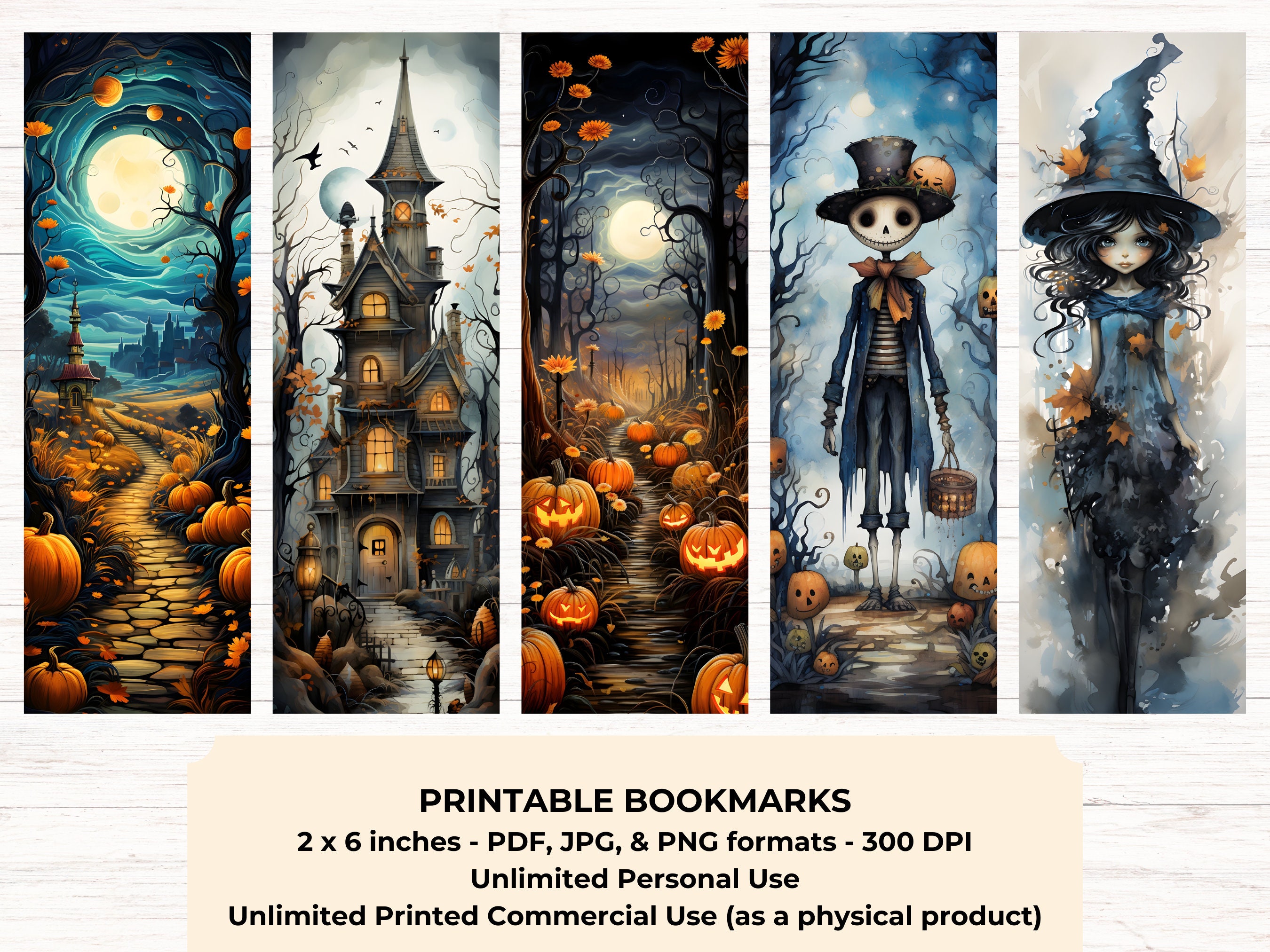 30 Halloween PRINTABLE Bookmarks High Resolution Digital Download ...