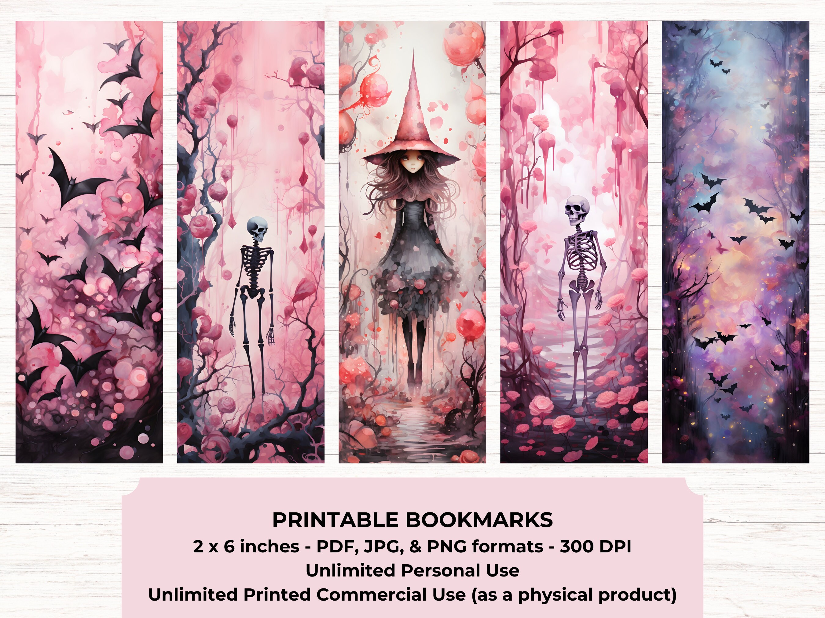 20 Pink Halloween PRINTABLE Bookmarks - High Resolution Digital ...