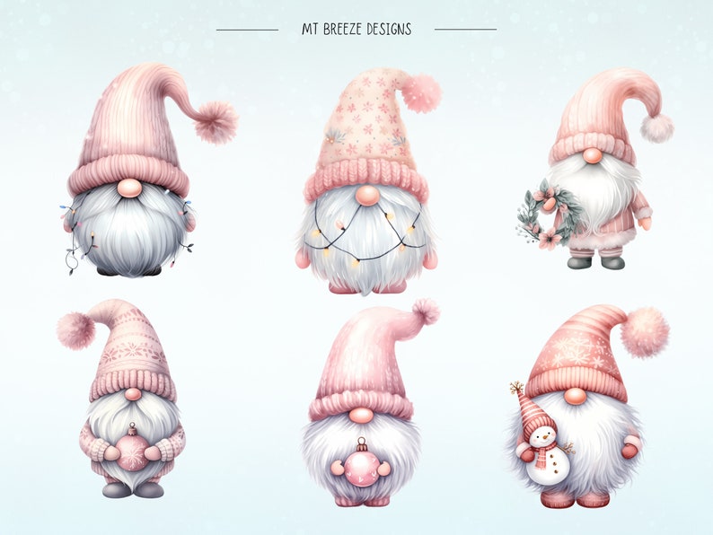 17 Pink Christmas Gnomes Clipart Set High Resolution Pink Xmas Gnome ...