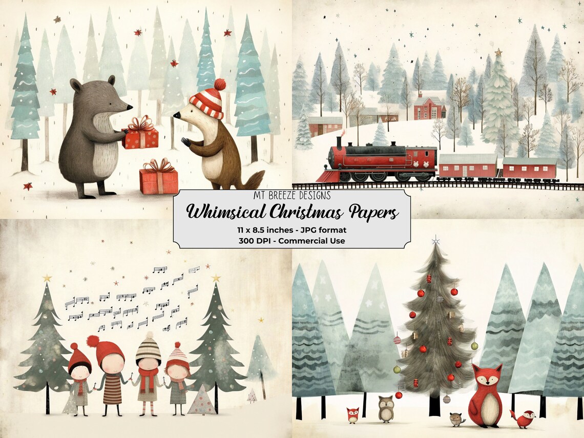 20 Whimsical Christmas Digital Paper Set, Xmas Holiday Background ...
