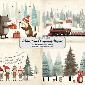 20 Whimsical Christmas Digital Paper Set, Xmas Holiday Background ...