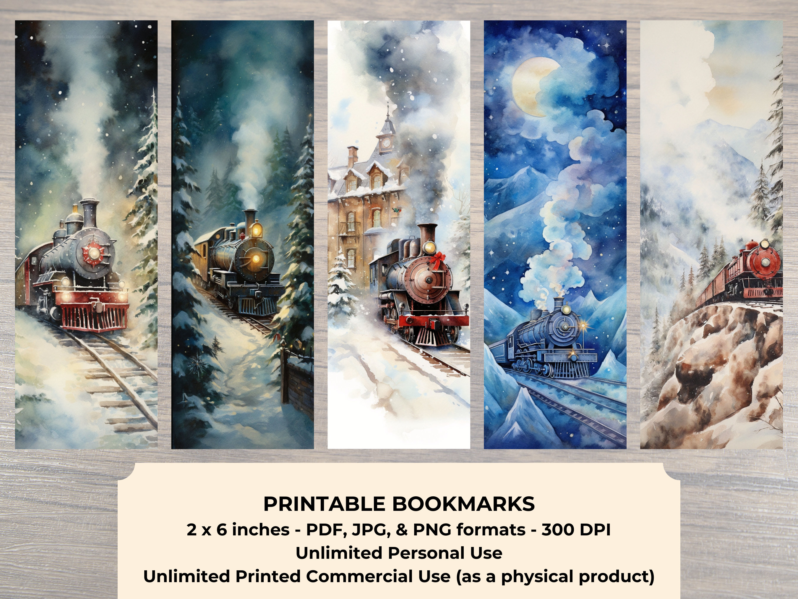20 Christmas Train PRINTABLE Bookmarks, High Resolution Digital ...
