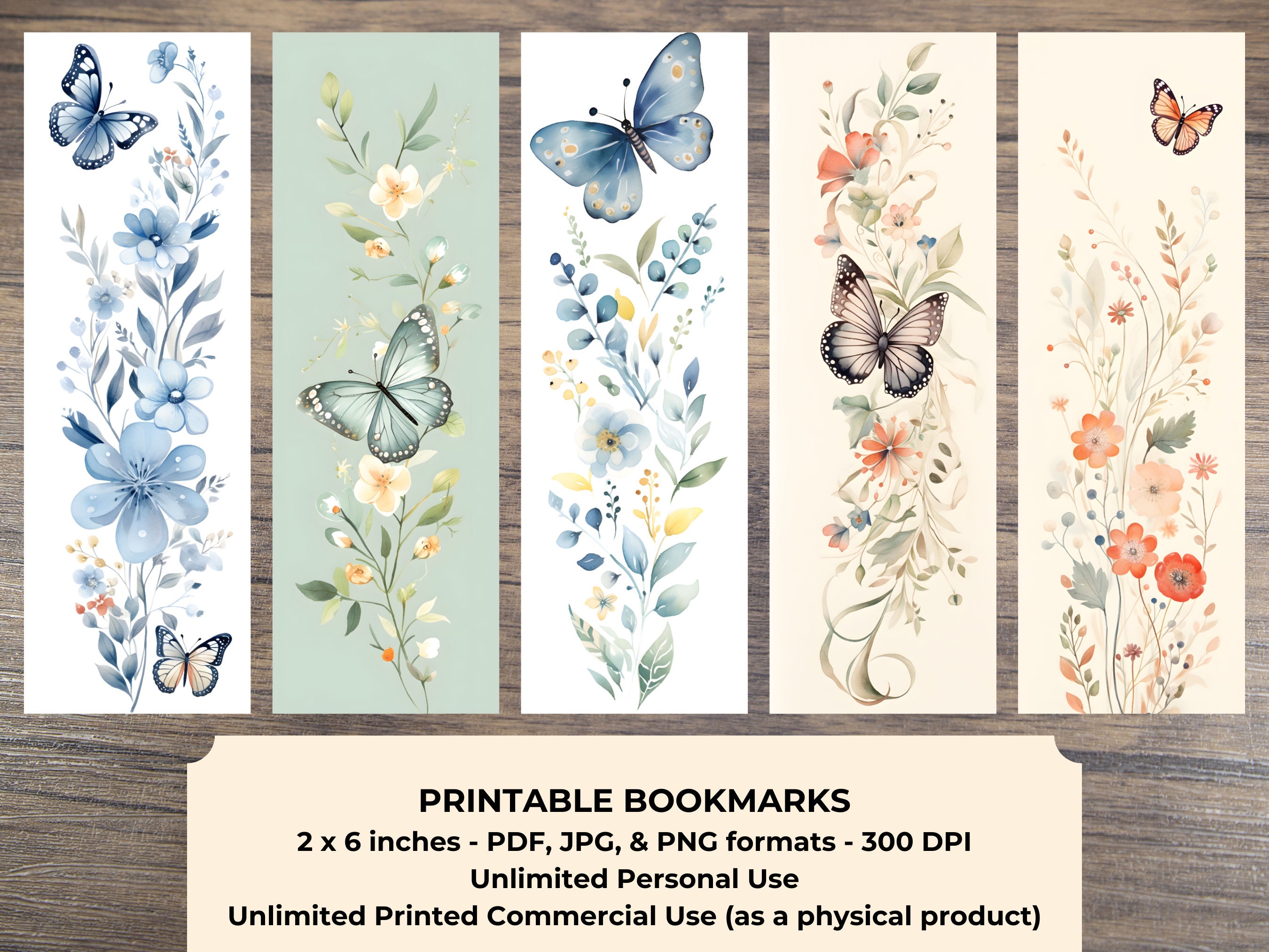 Butterfly Floral PRINTABLE Bookmarks, High Resolution Digital Download ...