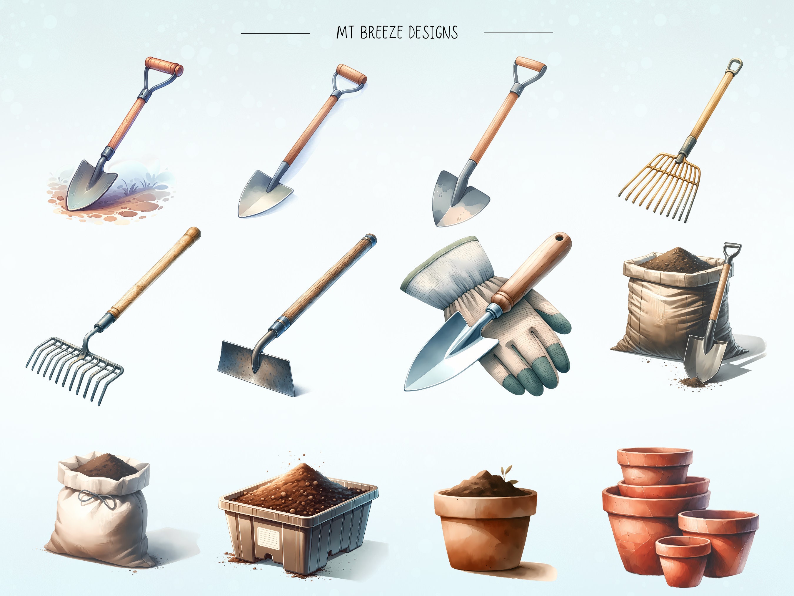 30 Gardening Clipart Set High Resolution Spring Garden Watercolor Clip ...