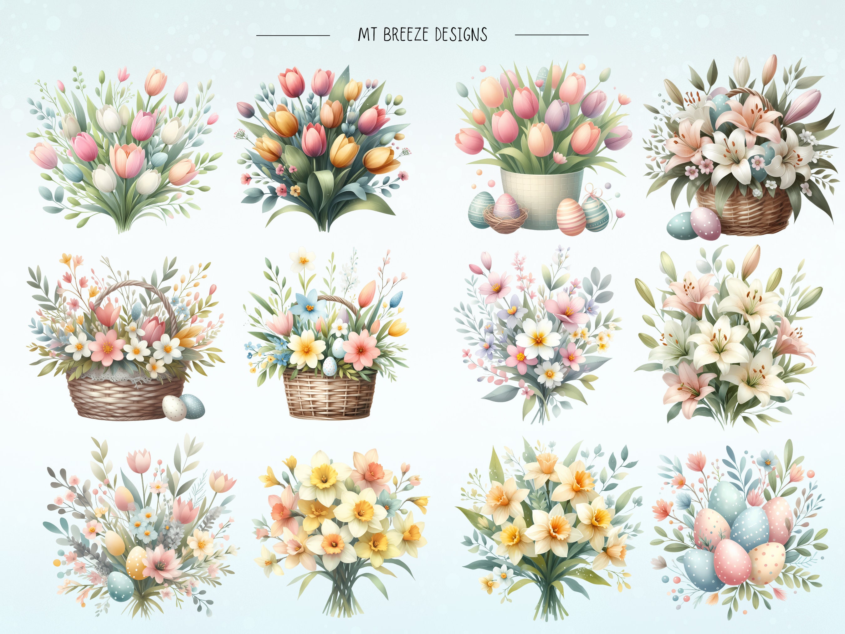 40 Easter Clipart Set High Resolution Spring Watercolor Clip Art PNG ...