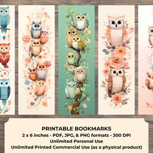Boho Owls PRINTABLE Bookmarks, High Resolution Digital Download Floral ...