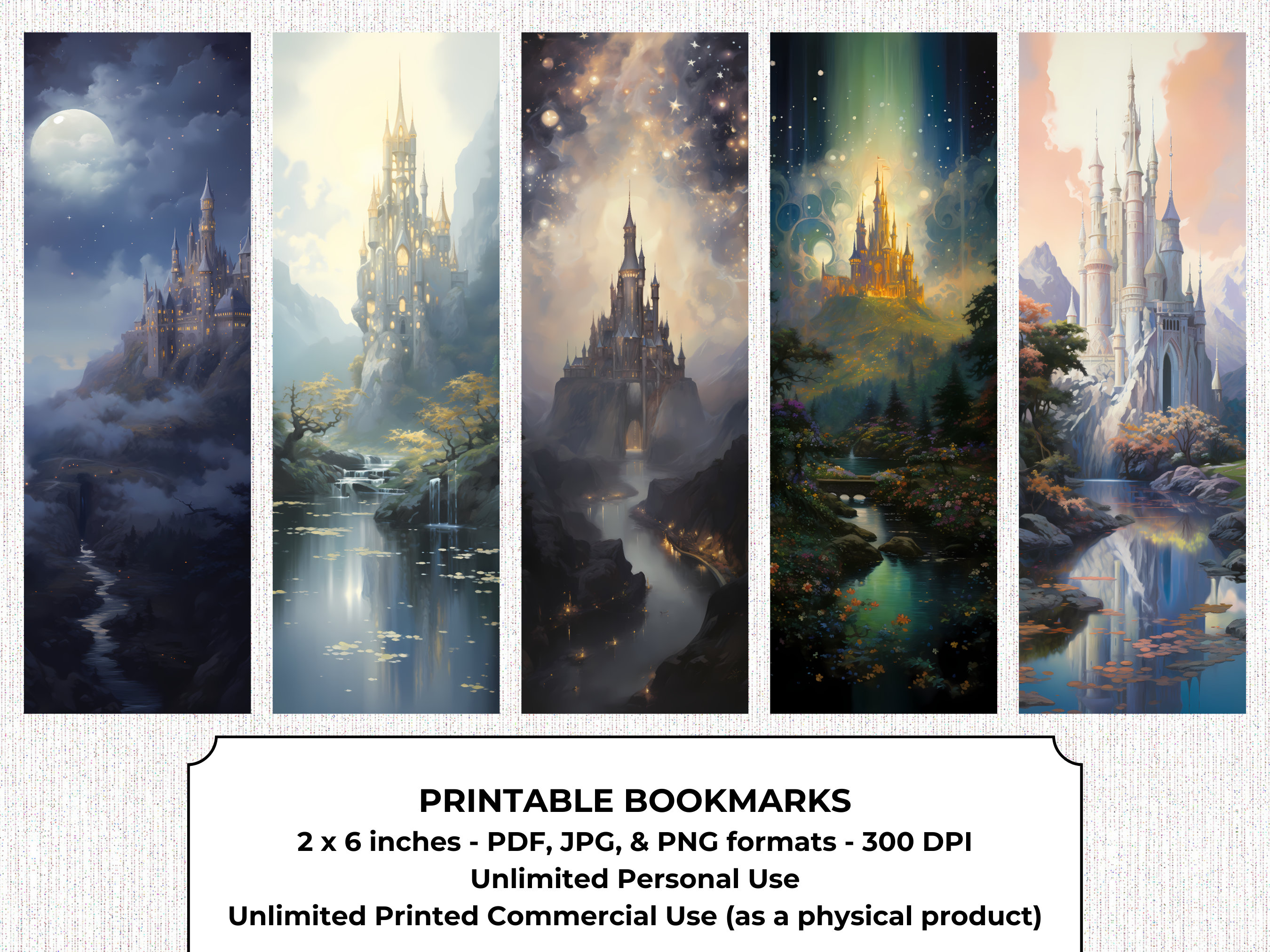 20 Fantasy Castle PRINTABLE Bookmarks, High Resolution Digital Download ...