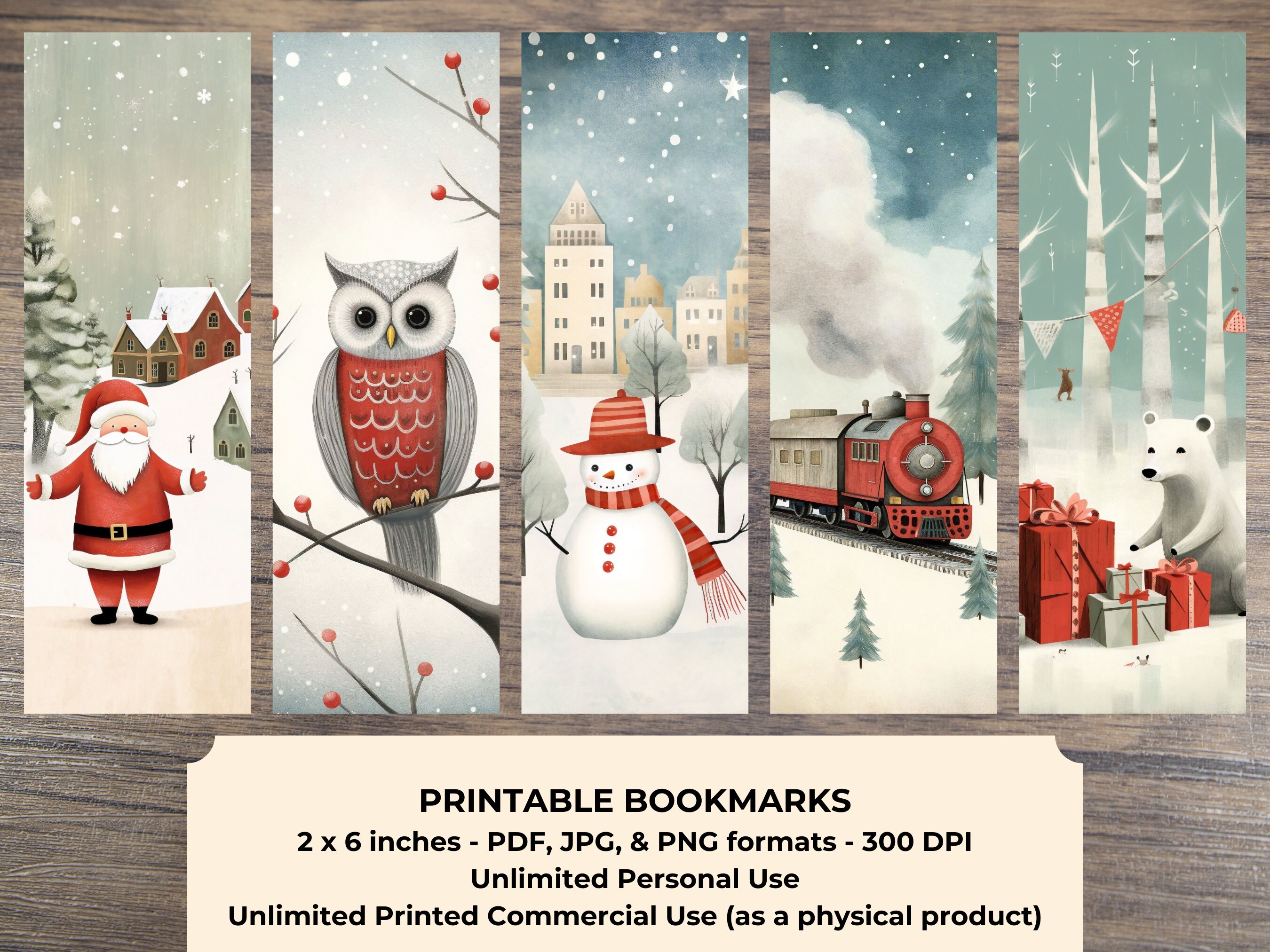 20 Whimsical Christmas PRINTABLE Bookmarks, High Resolution Digital ...