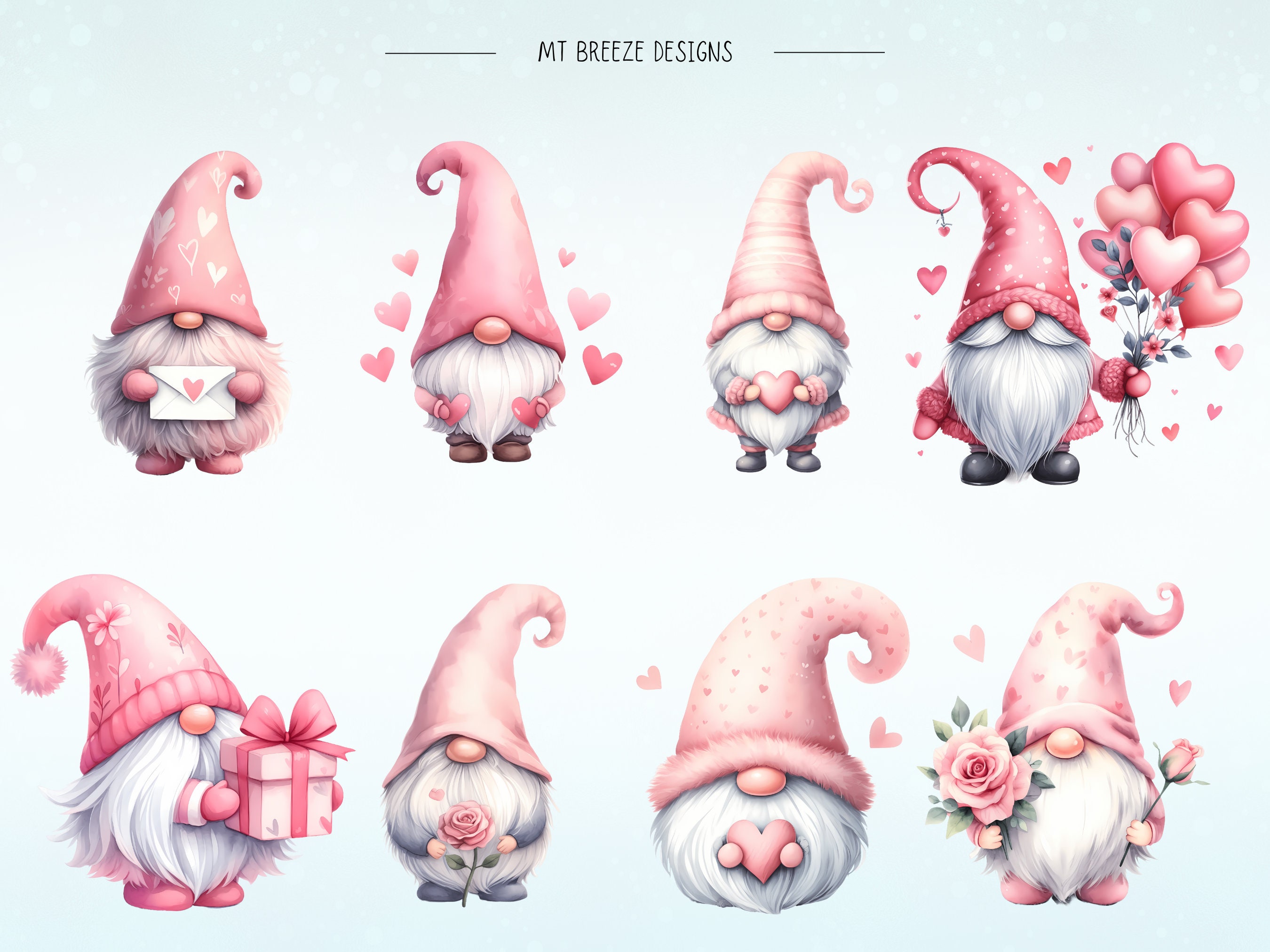 40 Valentine Gnomes Clipart Set - High Resolution Pink Heart Gnome Clip ...