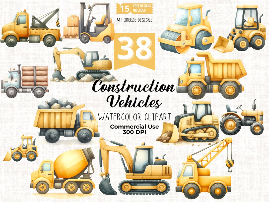 38 Construction Vehicle Clipart Set - Excavator, Dump Truck Clip Art ...