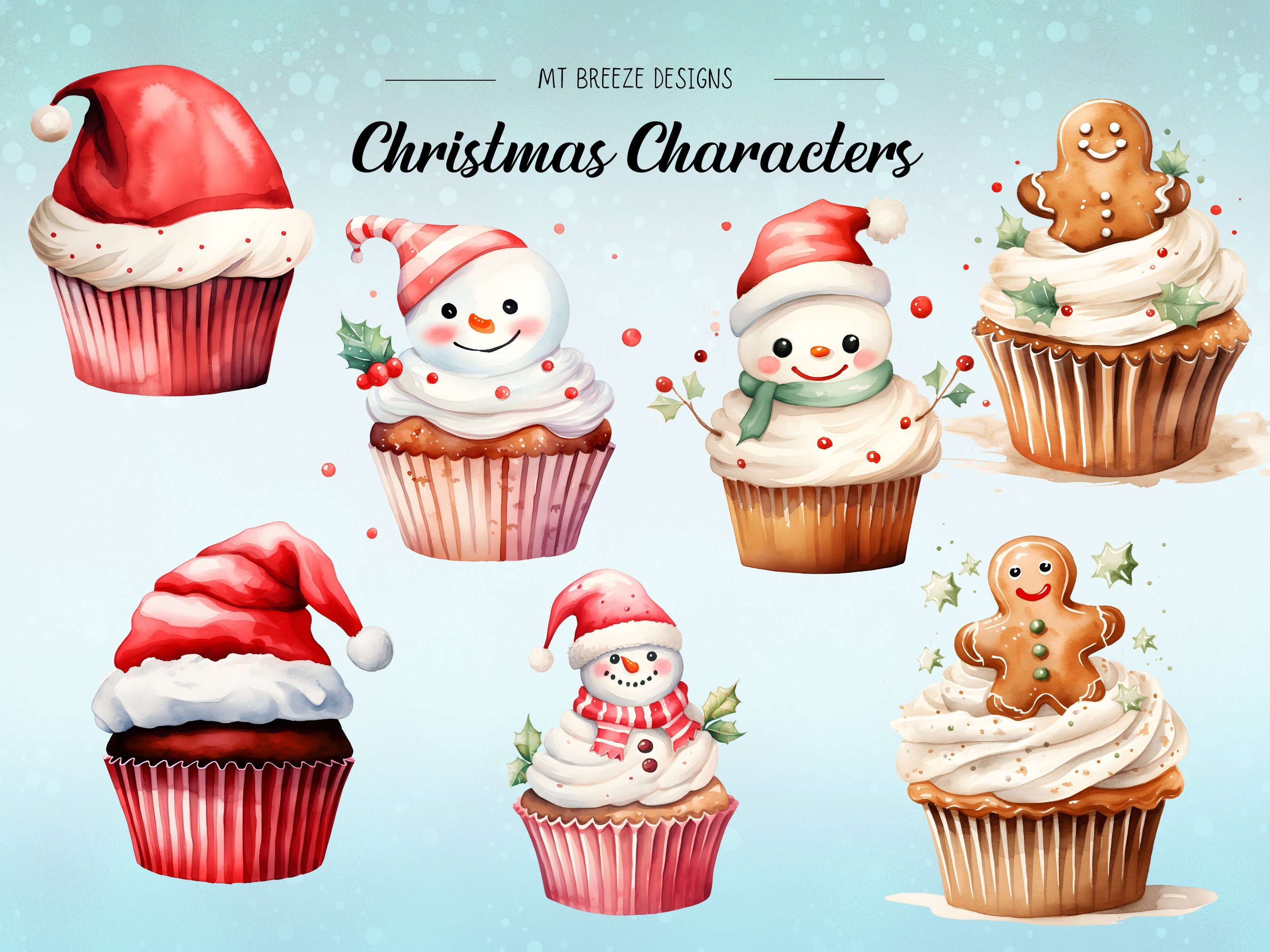 30 Christmas Cupcakes Watercolor Clipart Set High Resolution Winter Cup ...