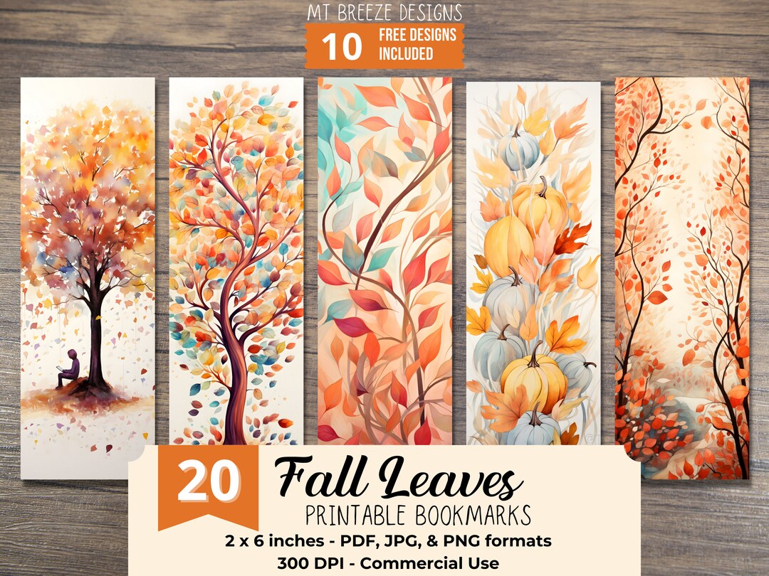 20 Fall Leaves PRINTABLE Bookmarks, High Resolution Digital Download ...