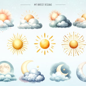 53 Weather Clipart Set - Cute Sun, Moon, and Rain Cloud Clip Art PNG ...