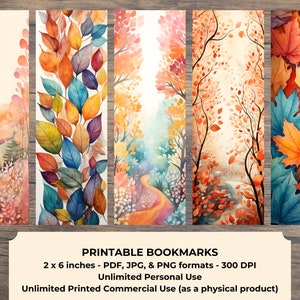 20 Fall Leaves PRINTABLE Bookmarks, High Resolution Digital Download ...