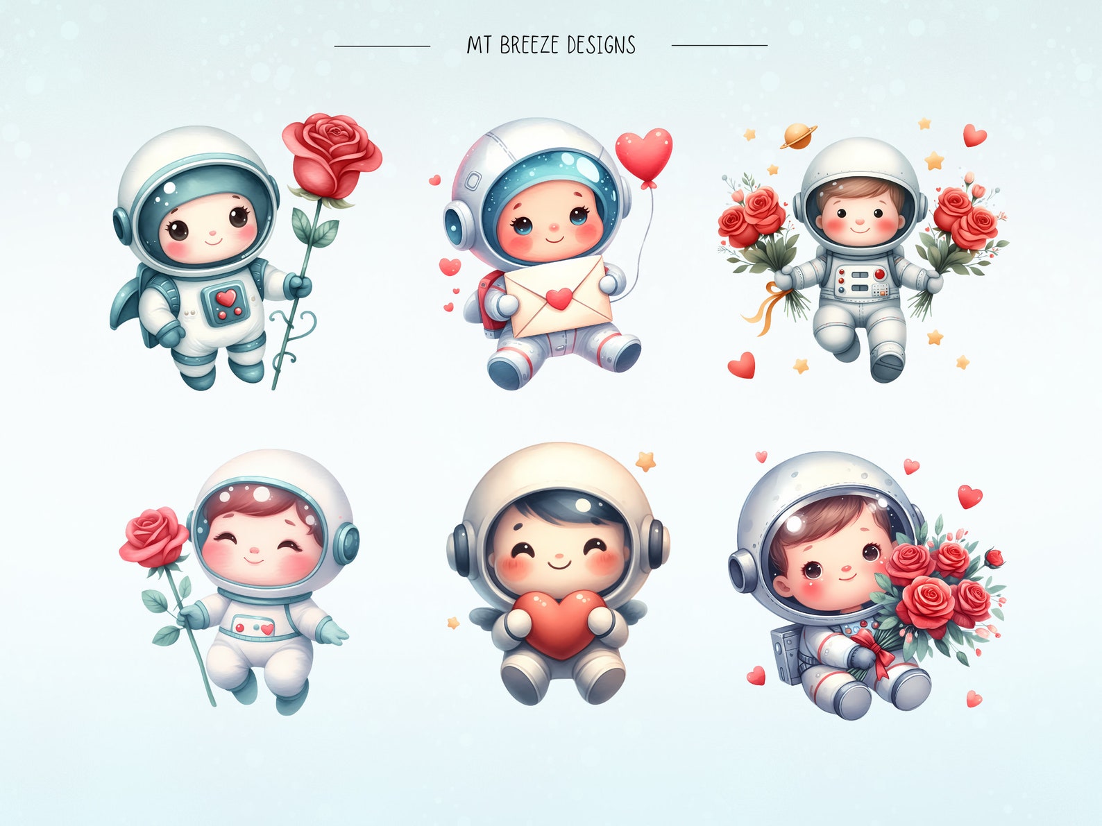 26 Space Valentine Watercolor Clipart Set, Astronaut and Planet Clip ...