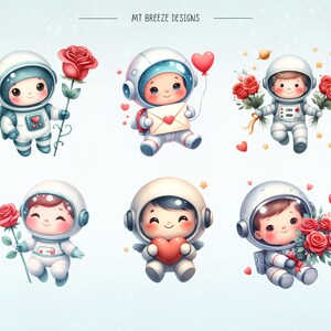 26 Space Valentine Watercolor Clipart Set, Astronaut and Planet Clip ...