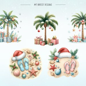 23 Tropical Christmas Clipart Set - High Resolution Surfing Santa Beach ...