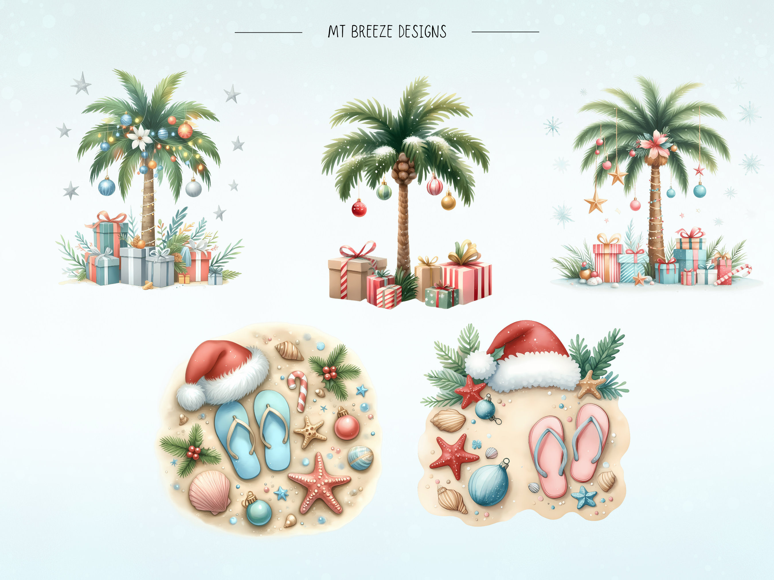 23 Tropical Christmas Clipart Set - High Resolution Surfing Santa Beach ...