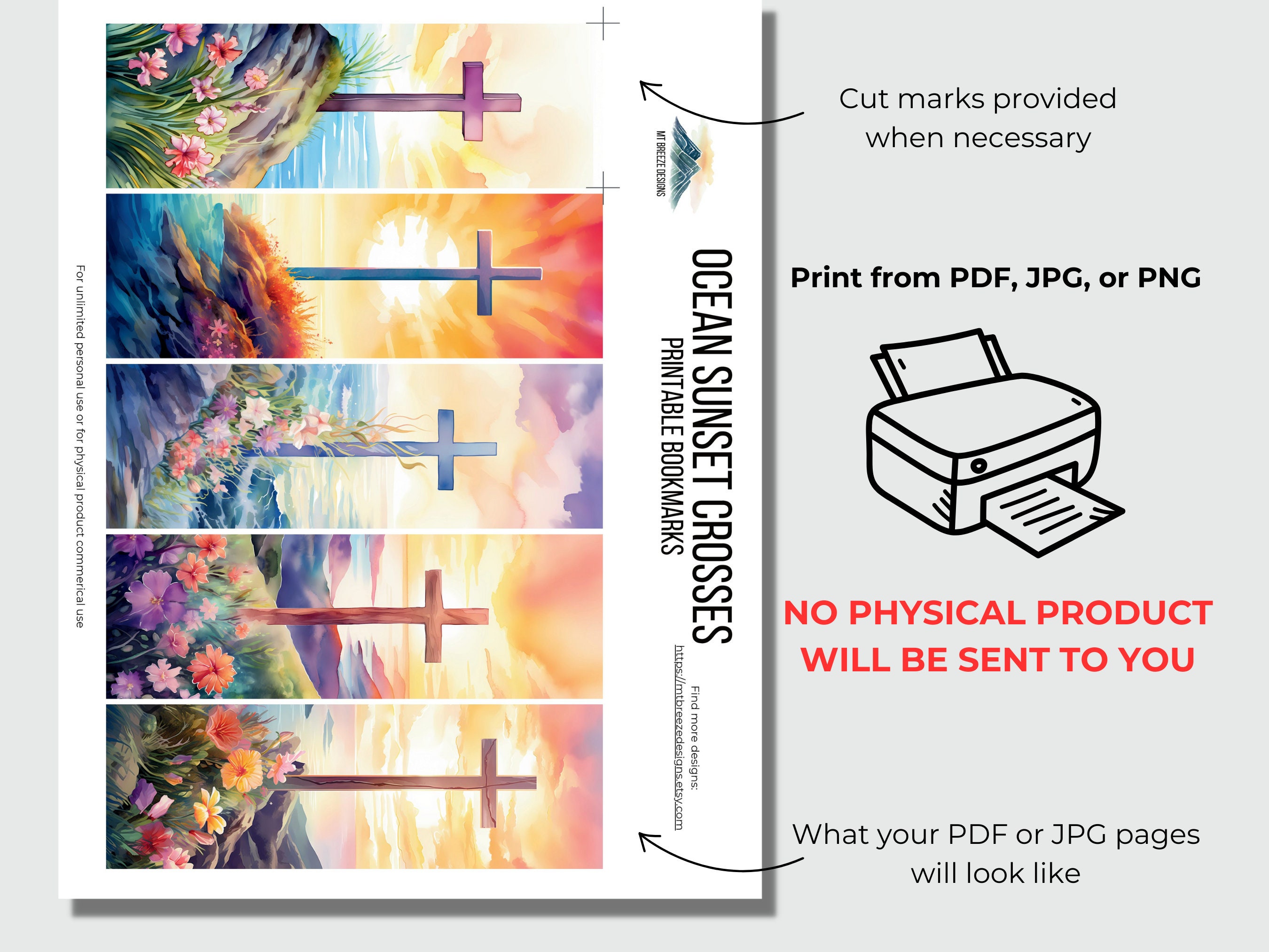 Ocean Sunset Cross PRINTABLE Bookmarks, Christian Easter Digital ...