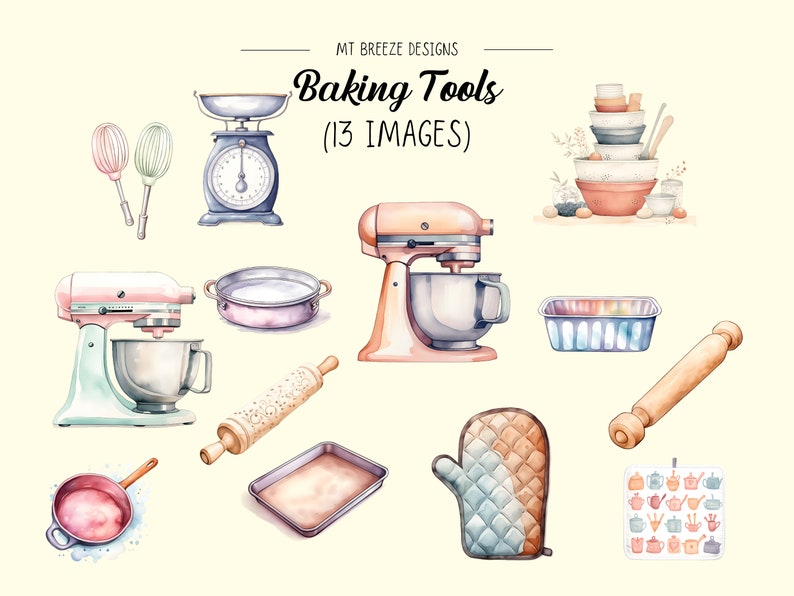 Baking Watercolor Clipart Set - 32 High Resolution Kitchen and Bakery ...