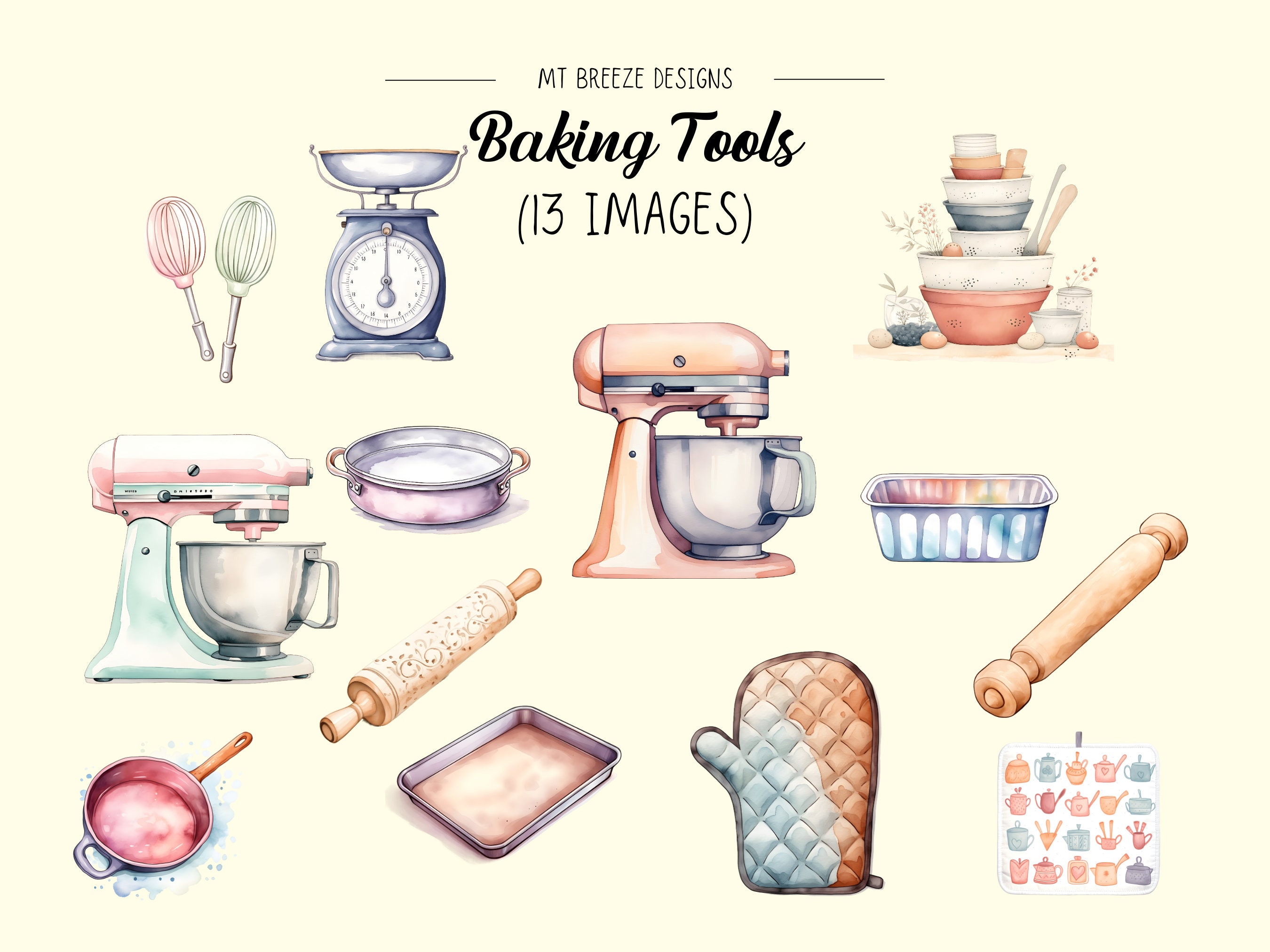 Baking Watercolor Clipart Set - 32 High Resolution Kitchen and Bakery ...