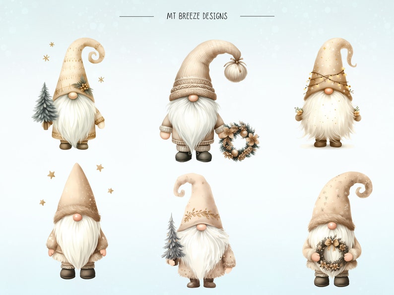 21 Gold Christmas Gnomes Clipart Set High Resolution Gold Xmas Gnome ...
