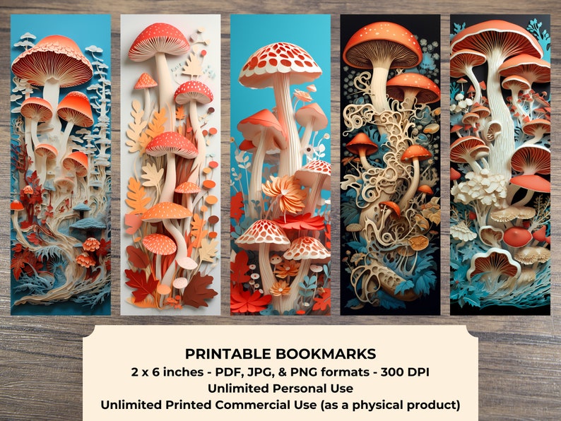 3D Mushroom PRINTABLE Bookmarks High Resolution Digital - Etsy
