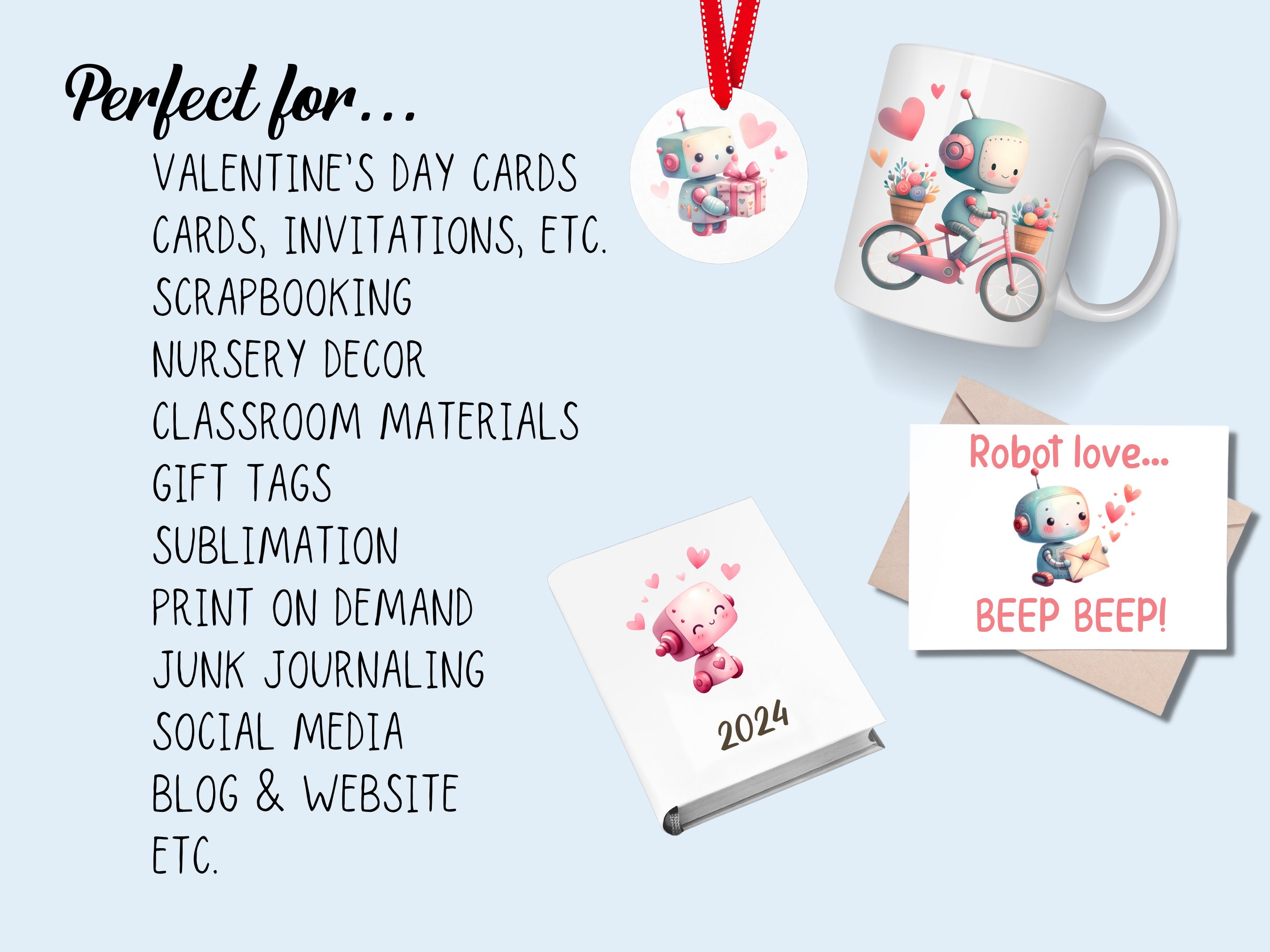 50 Valentine Robot Clipart Set - Robot Hearts and Love Clip Art PNG ...