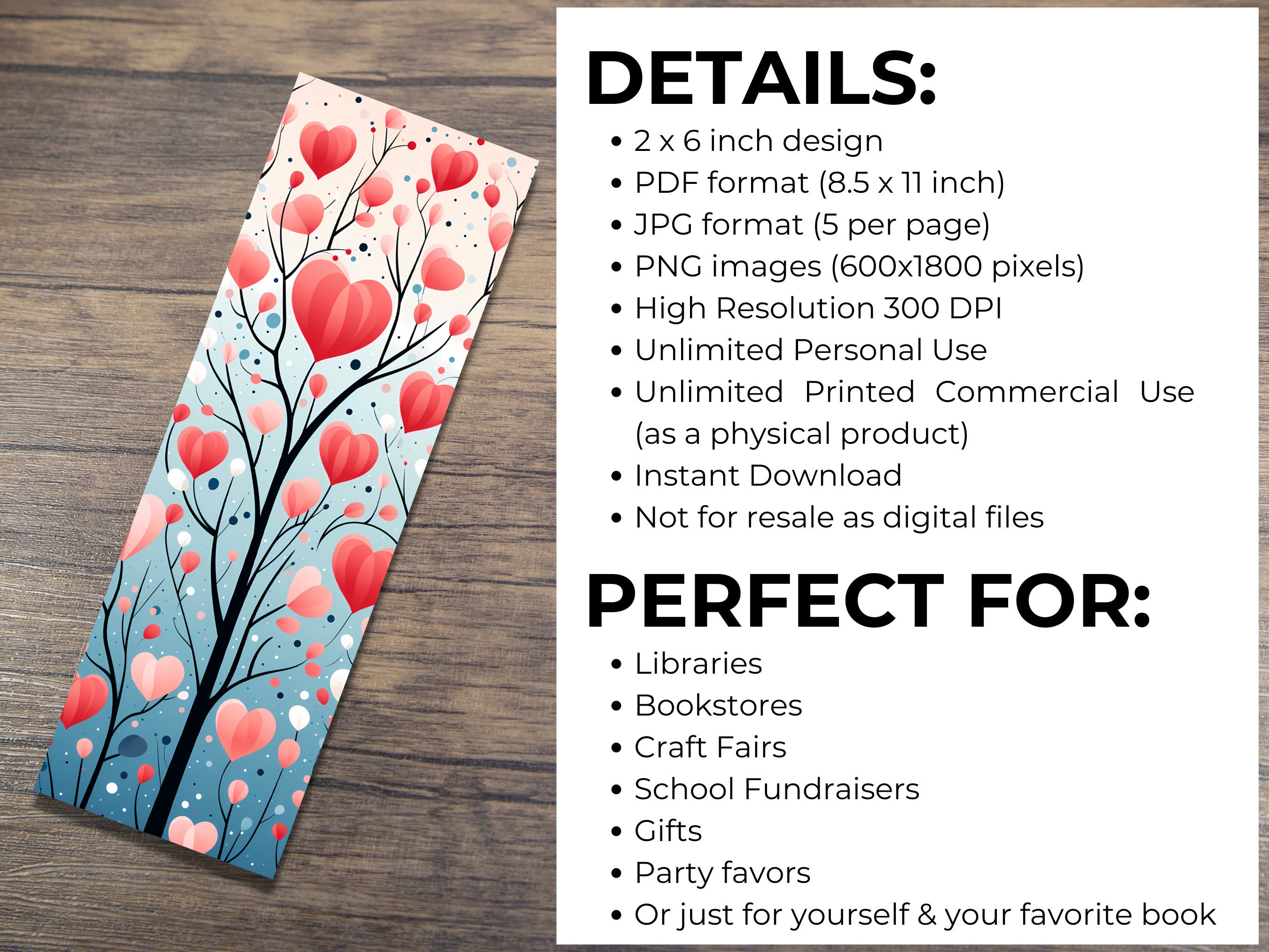 Whimsical Valentine Trees PRINTABLE Bookmarks, High Resolution Digital ...