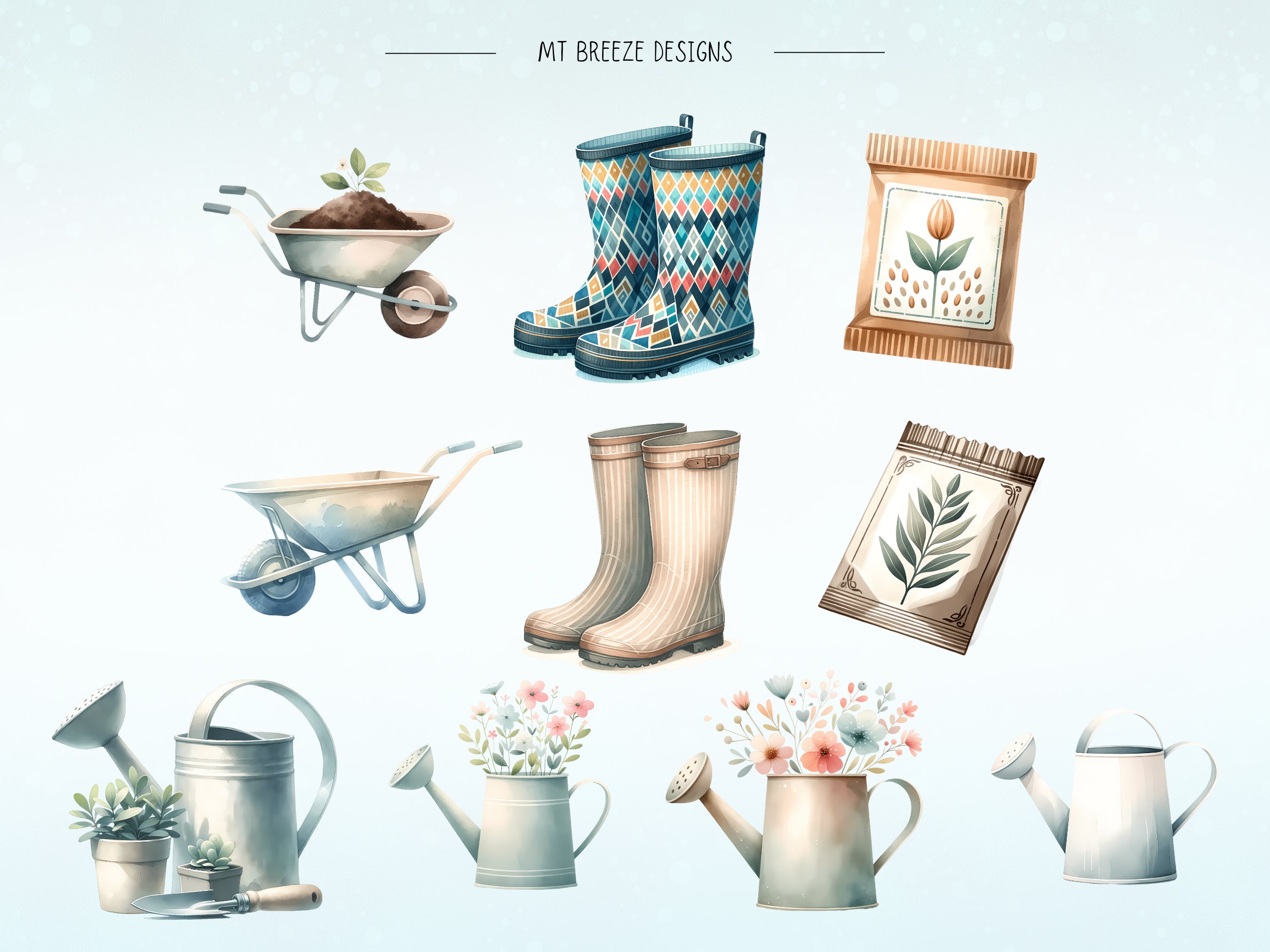 30 Gardening Clipart Set High Resolution Spring Garden Watercolor Clip ...