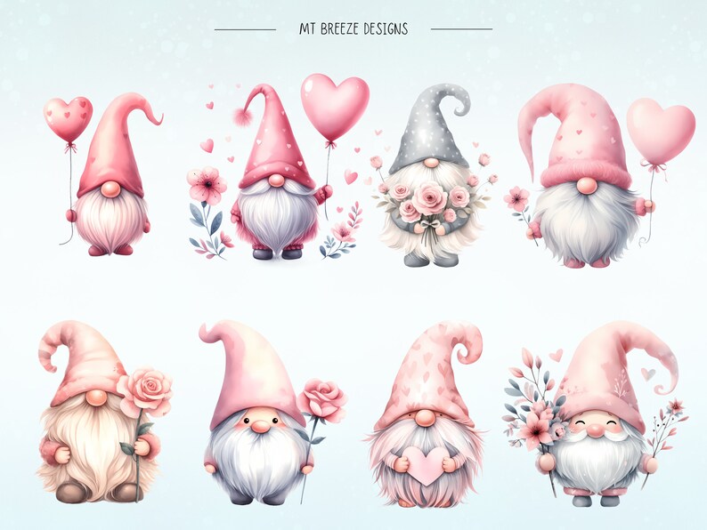 40 Valentine Gnomes Clipart Set High Resolution Pink Heart Gnome Clip ...